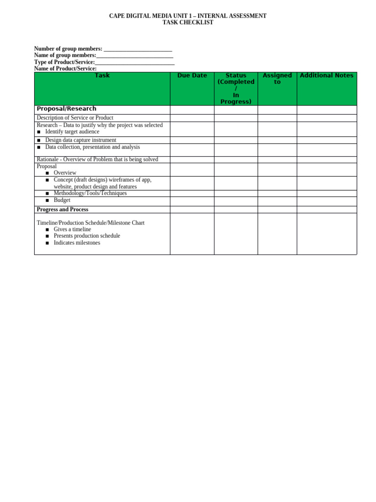 2025 Cape Digital Media Internal Assessment Checklist | PDF | Information Technology | Computing
