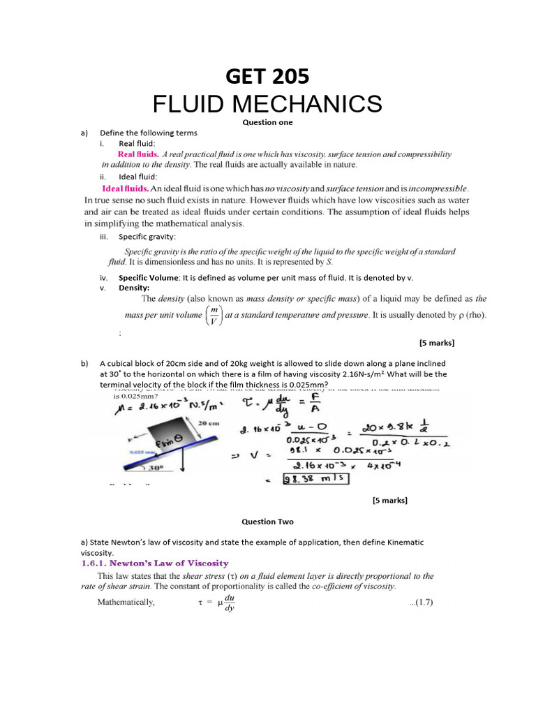 Fluid Mechanics Exam Questions | PDF