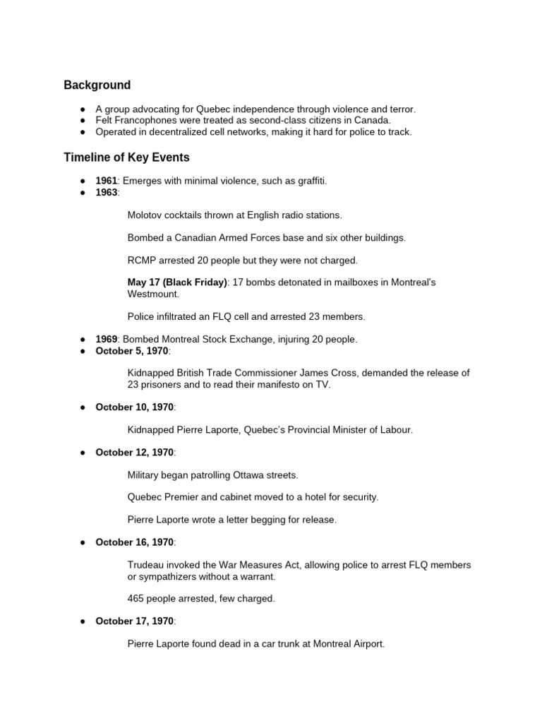 The FLQ and The October Crisis - Matthew Bohacziw | PDF