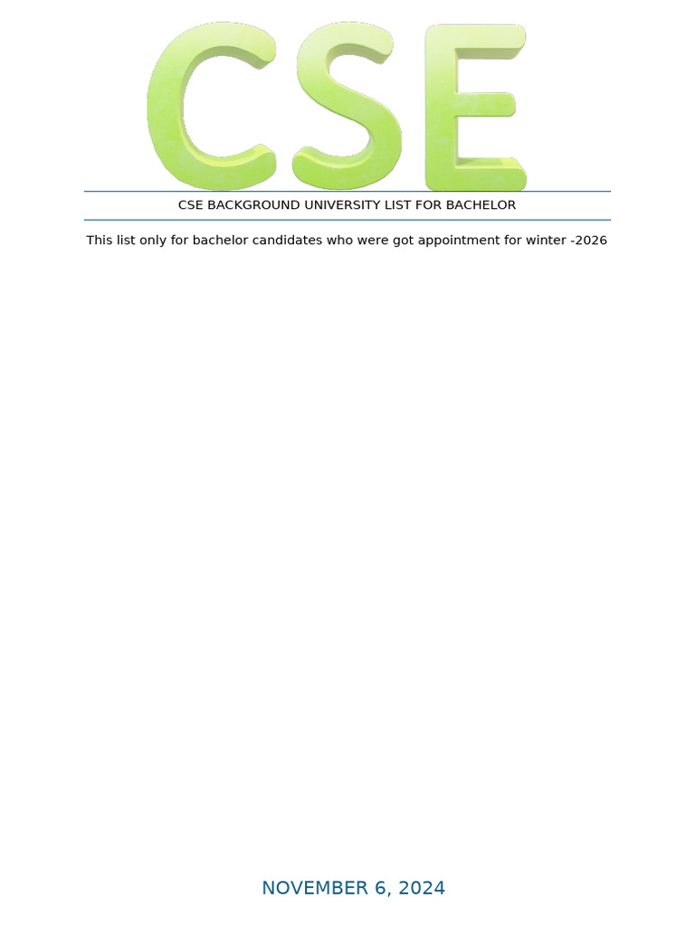 Cse Background University List For Bachelor | PDF