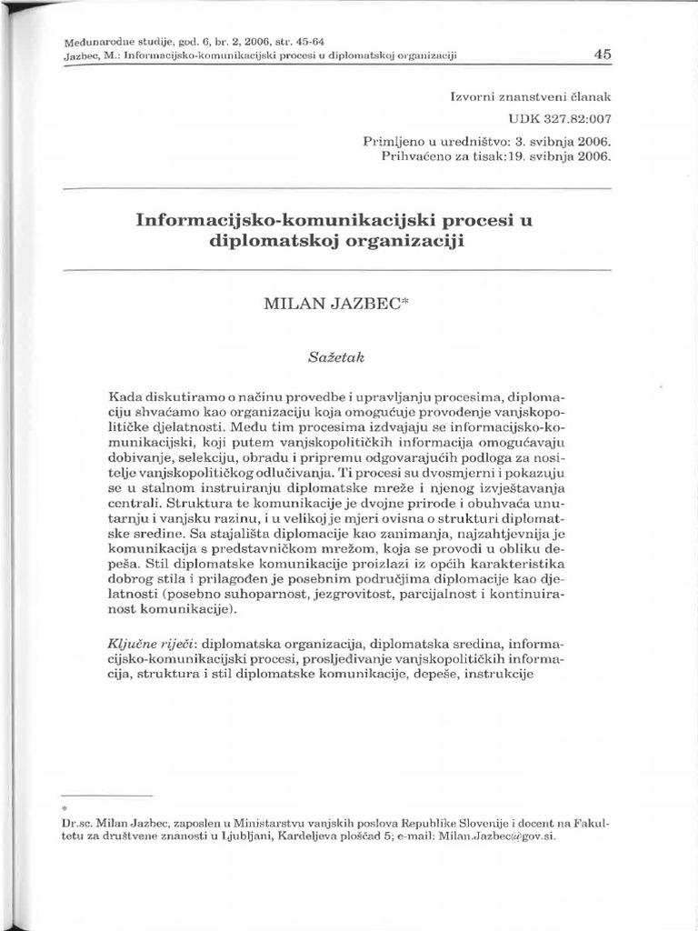 diplomatska organizacija-komunikacija-jazbec | PDF