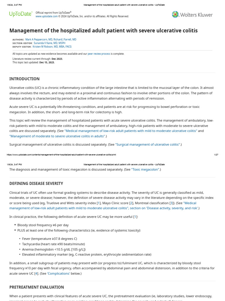 Management of The Hospitalized Adult Patient With Severe Ulcerative ...
