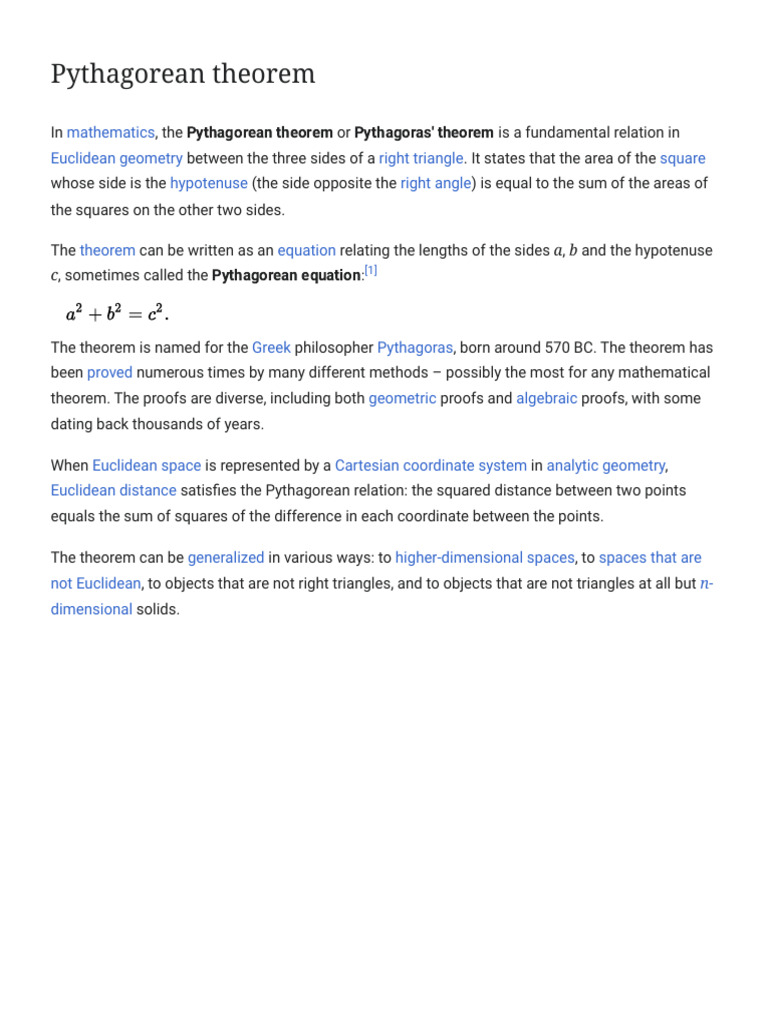 Pythagorean theorem | PDF | Triangle | Mathematics