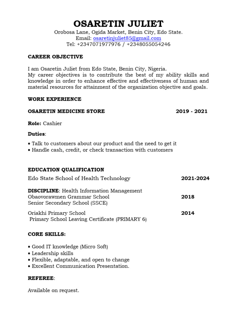 Osaretin Juliet CV | PDF