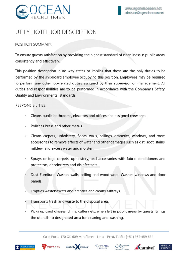 Utility Hotel Job Description | PDF | Visual Perception