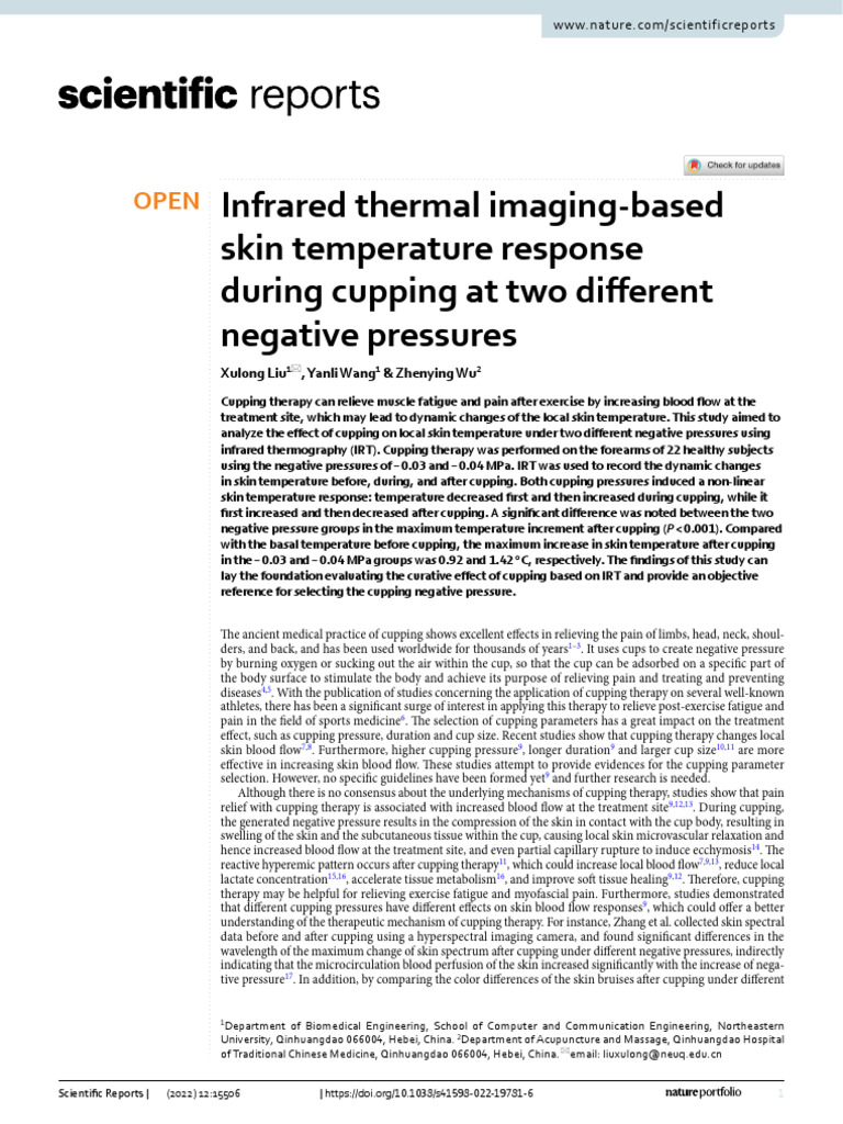 Cupping Therapy: Skin Temperature Changes | PDF | Physiology | Diseases ...