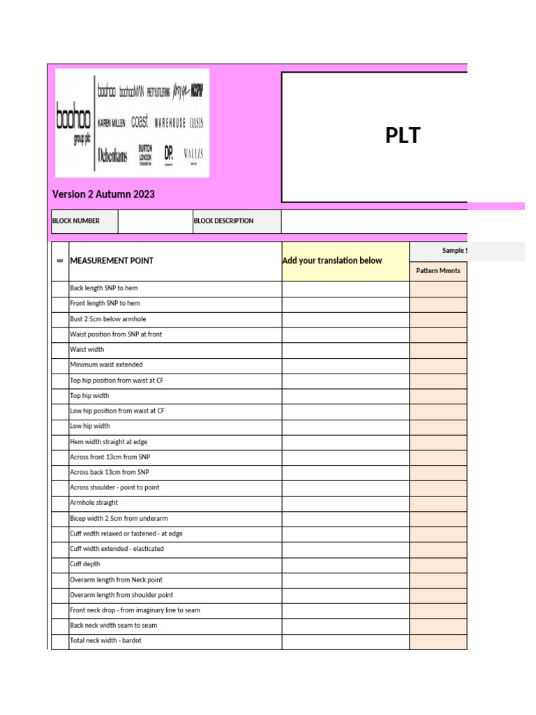 PLT Measurement Standards Autumn 2023 | PDF | Seam (Sewing) | Packaging ...