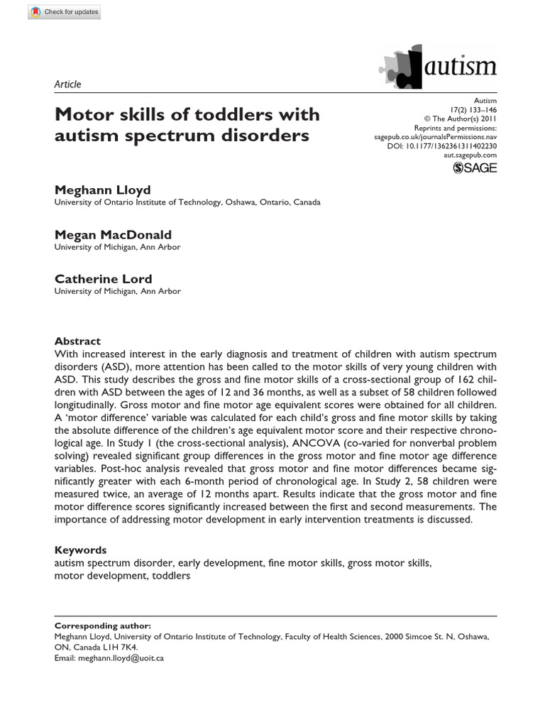 Lloyd Et Al 2011 Motor Skills of Toddlers With Autism Spectrum ...