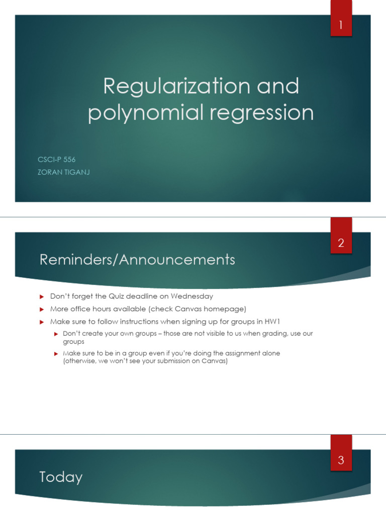 Lec8 Regularization Polynomial Regression | PDF | Linear Regression | Nonlinear System