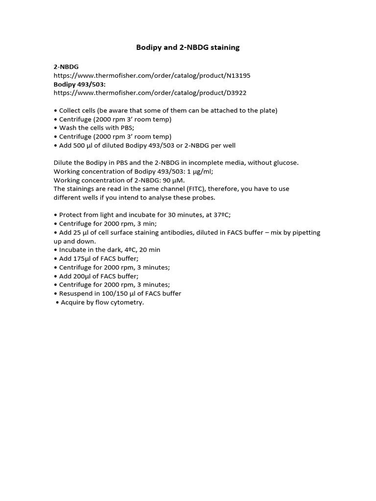 Bodipy 493/503 Staining Protocol | PDF