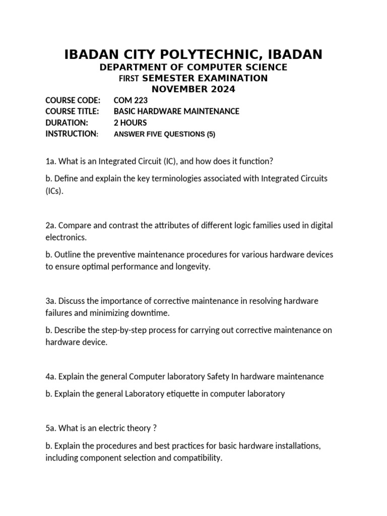 Com 223 Basic Hardware Maintenance | PDF