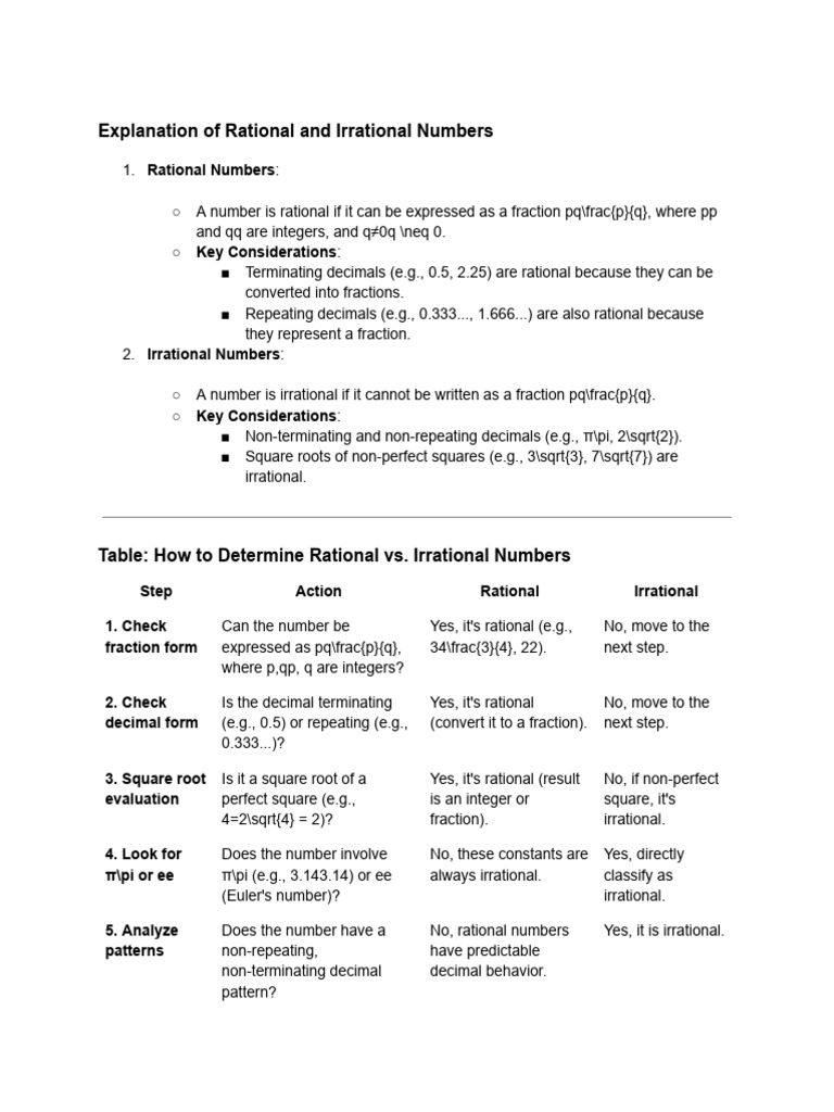 Explanation of Rational and Irrational Numbers | PDF | Rational Number ...