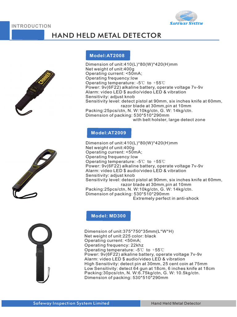 Handheld Metal Detector Specifications | PDF