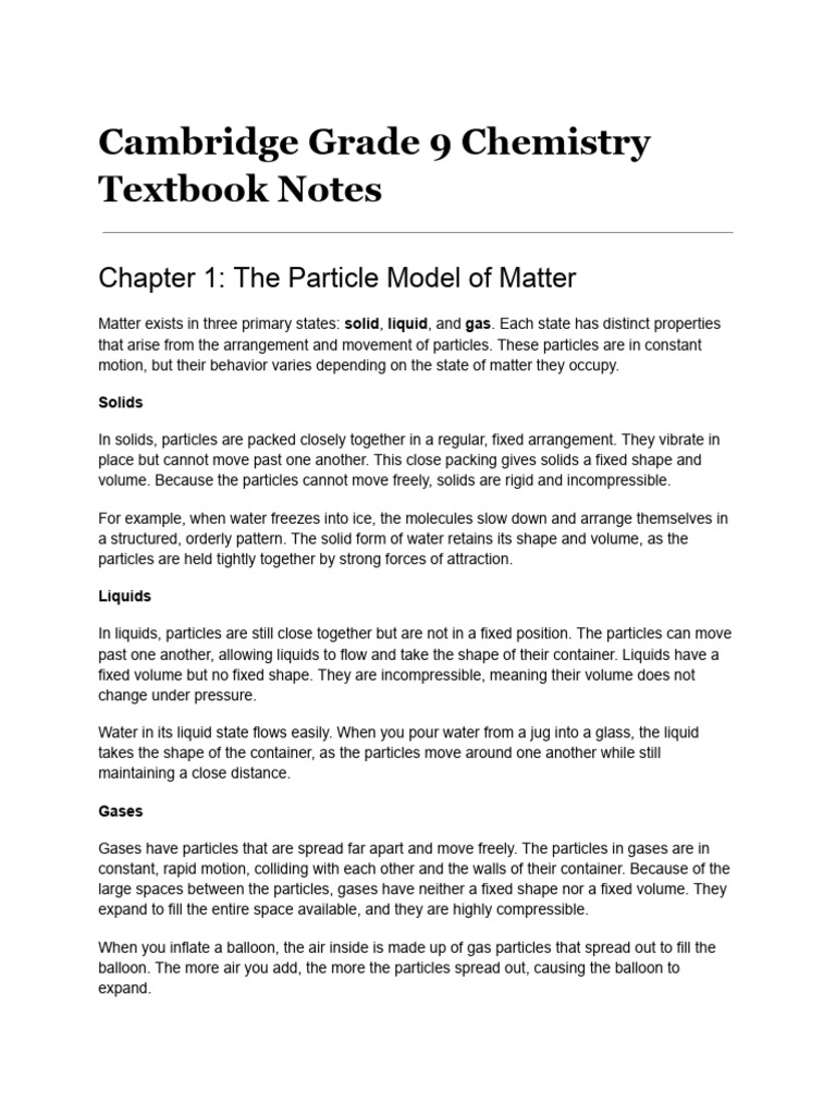 Cambridge Grade 9 Chemistry Textbook Notes | PDF | Mole (Unit) | Ionic ...