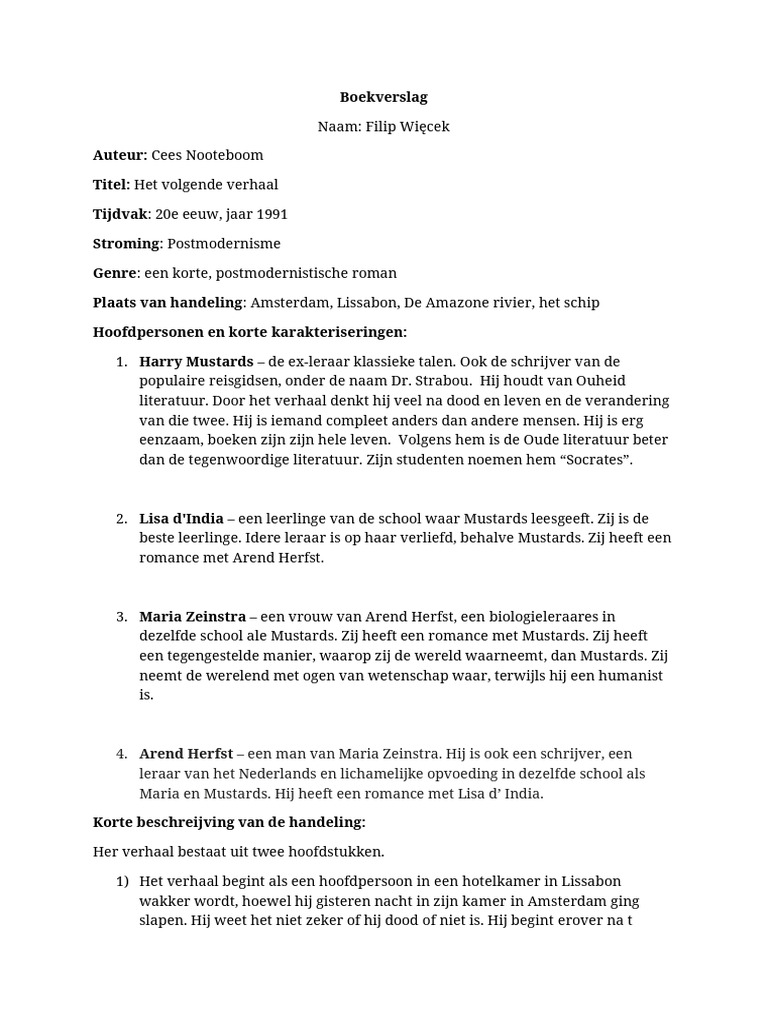 Boekverslag Het Volgende Verhaaal | PDF