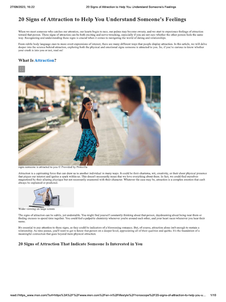 20 Signs of Attraction To Help You Understand Someone's Feelings | PDF
