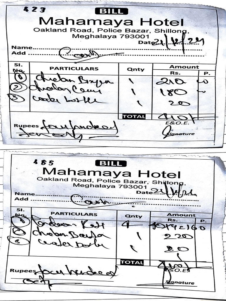 Food Bill Shillong 21-12 | PDF