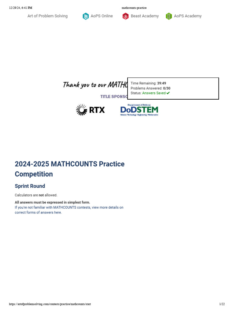 MATHCOUNTS Sprint Round Prep | PDF | Triangle | Elementary Mathematics