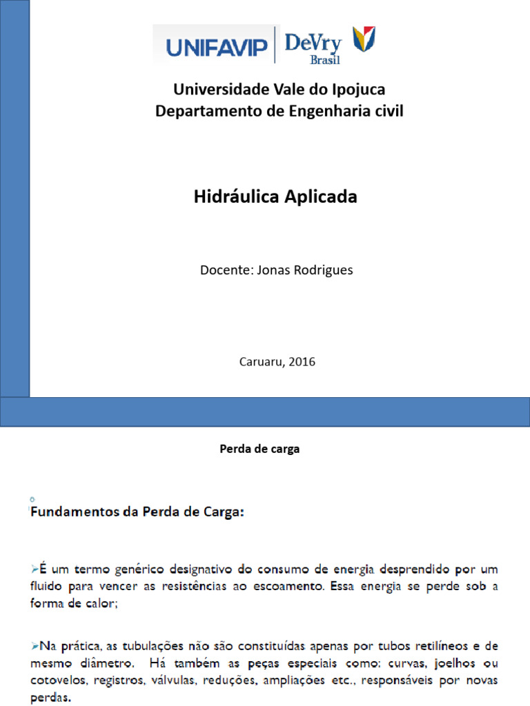 Hidraulica - Perda de Carga Jonas | PDF
