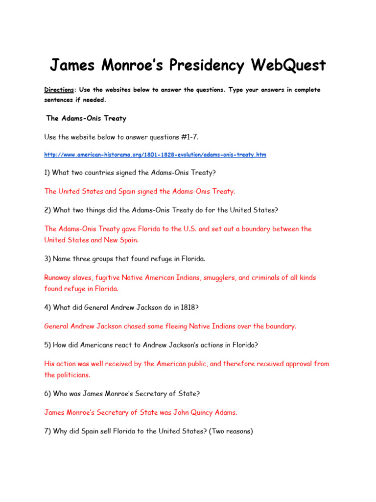 Timothy's Monroe WebQuest | PDF | James Monroe | Florida