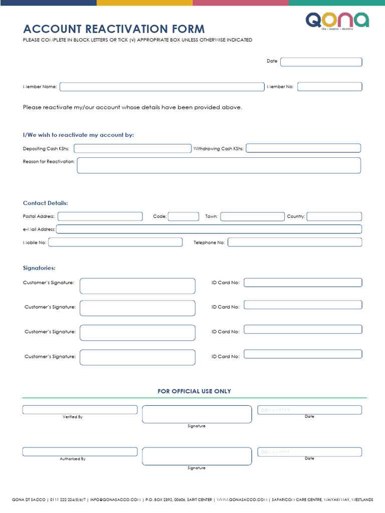 QONA Account Reactivation Form | PDF