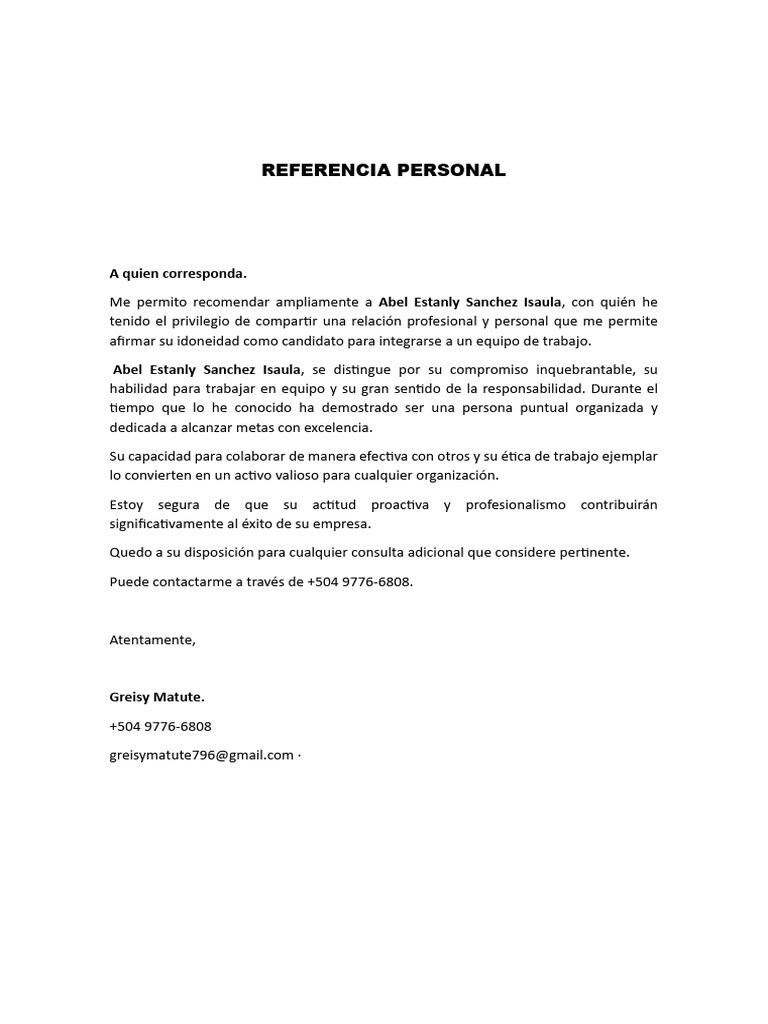 Referencia Personal Greysi | PDF