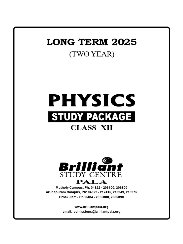 Study Package - Physics (XII) | PDF | Flux | Electric Field