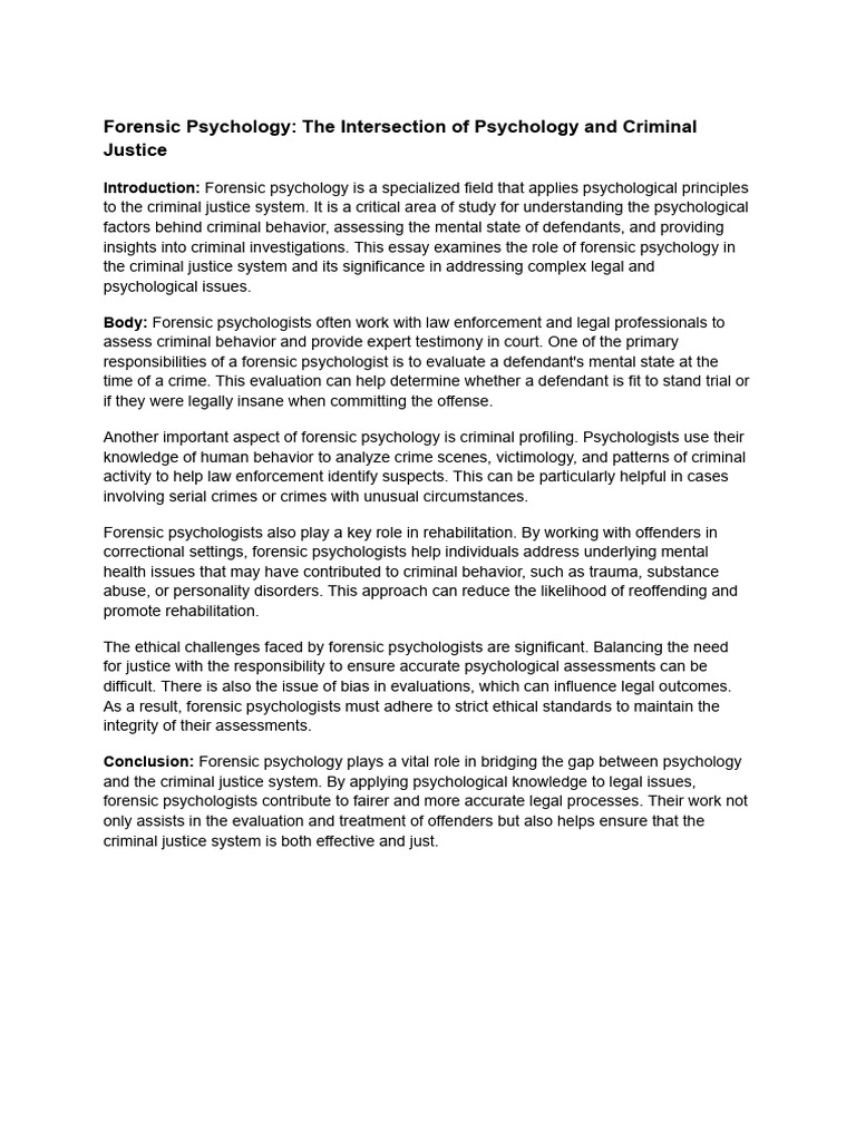 Forensic Psychology in Criminal Justice | PDF | Crimes | Crime & Violence