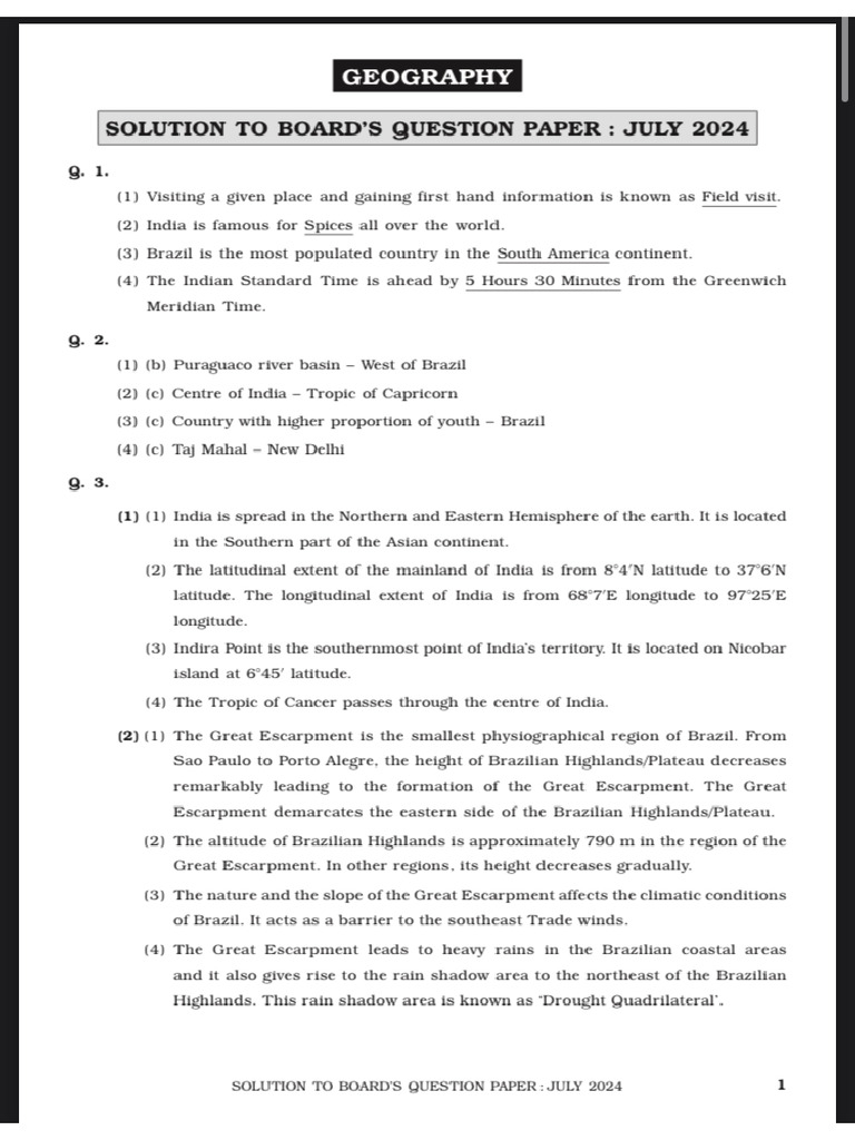 July 2024 Geography With Solution | PDF