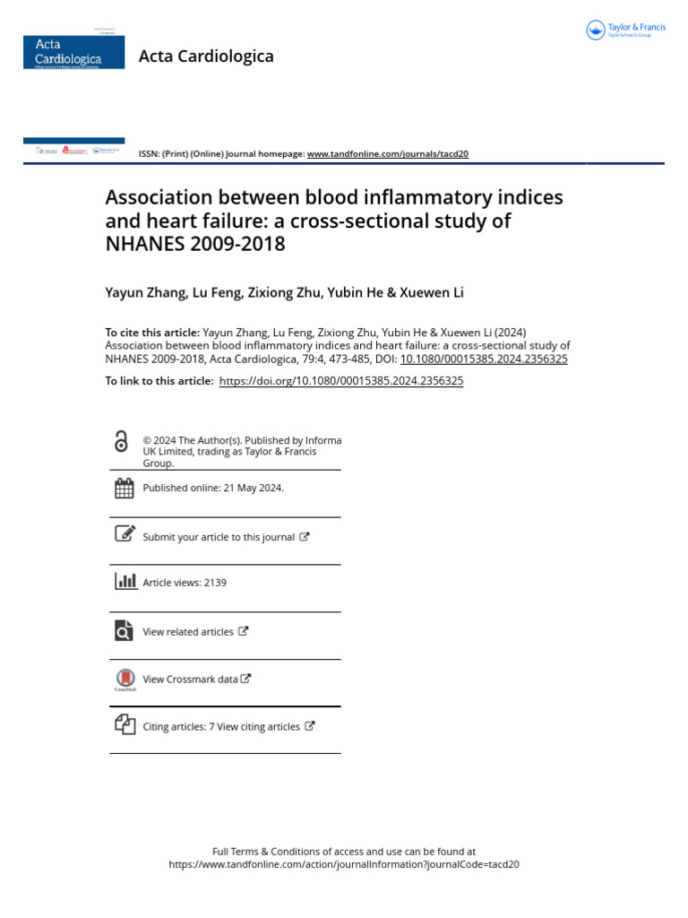 Association Between Blood Inflammatory Indices and Heart Failure A ...