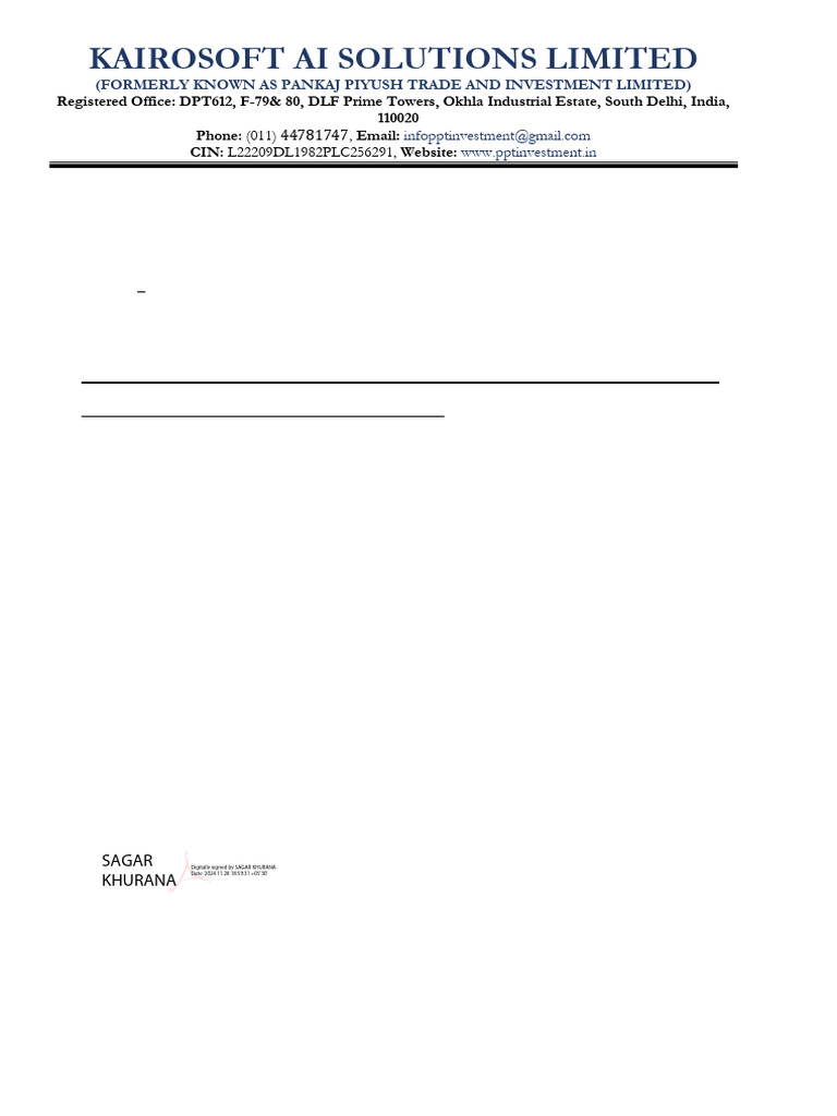 Kairosoft Ai Solutions Limited: (011), L22209DL1982PLC256291 | PDF | Securities (Finance ...