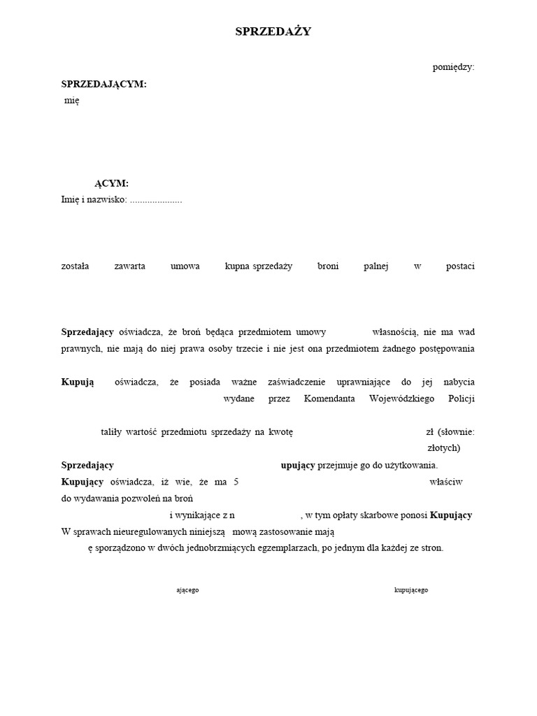 Umowa Kupna-Sprzedazy Broni | PDF