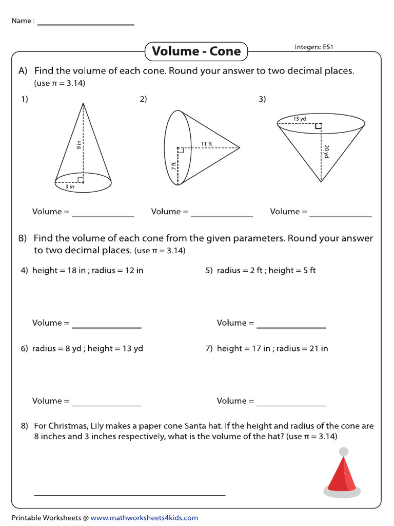 Volume Cone Integers Easy 1 | PDF