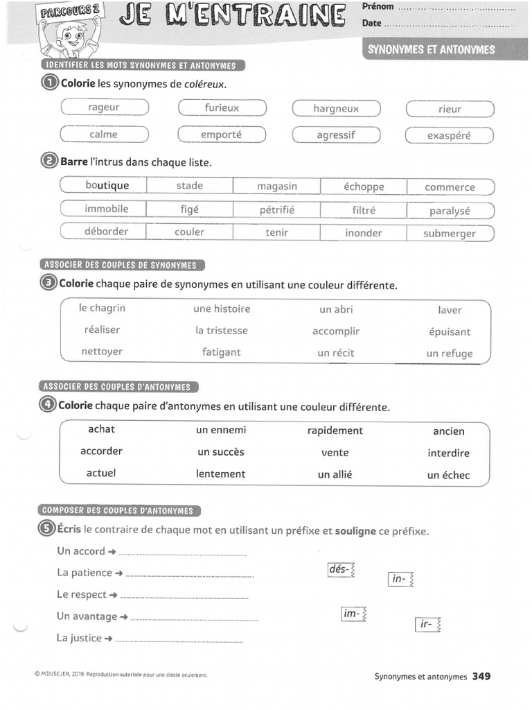 Exercices Révision Lexique | PDF