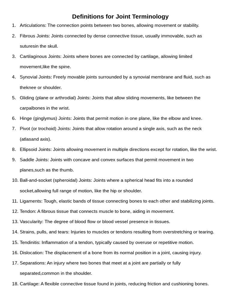 Joint Terminology Definitions | PDF | Shoulder | Joint