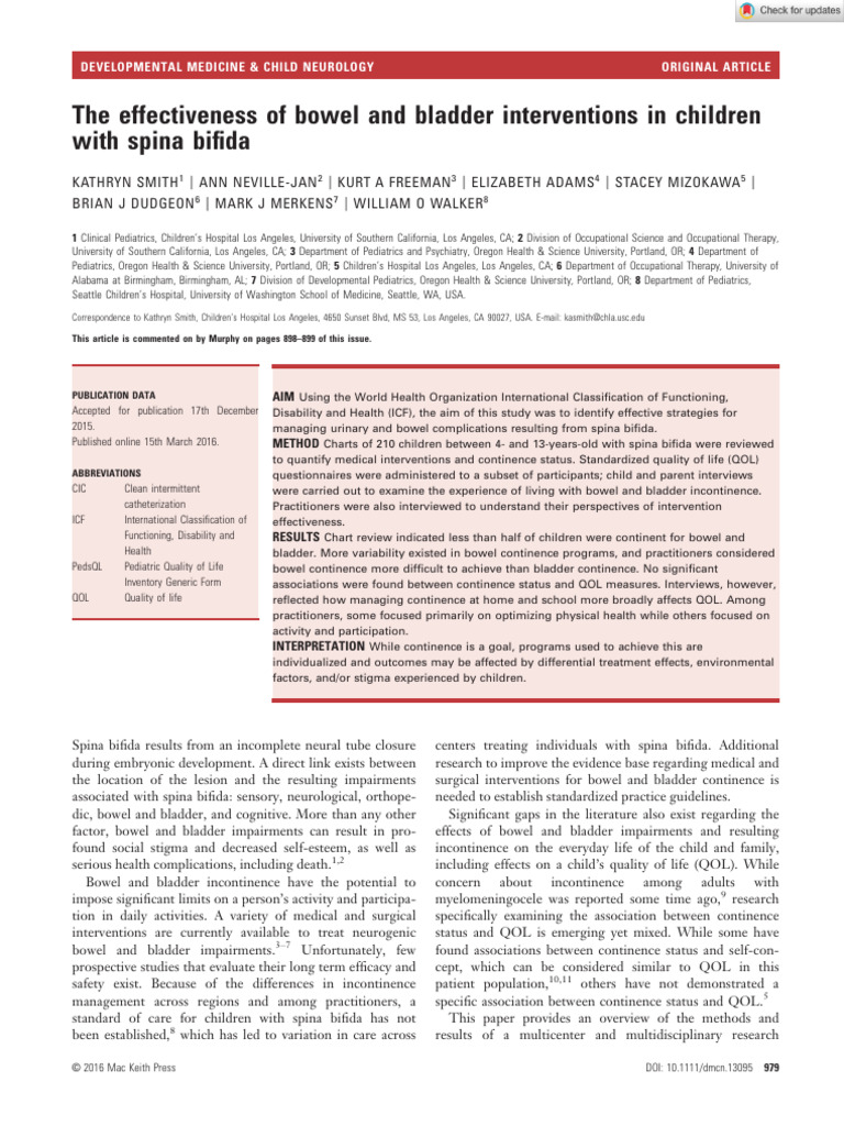 Develop Med Child Neuro - 2016 - Smith - The Effectiveness of Bowel and ...