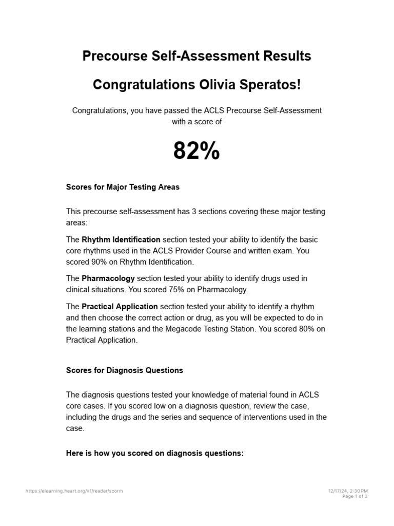 AHA Elearning - ACLS Precourse Self-Assessment, International English ...