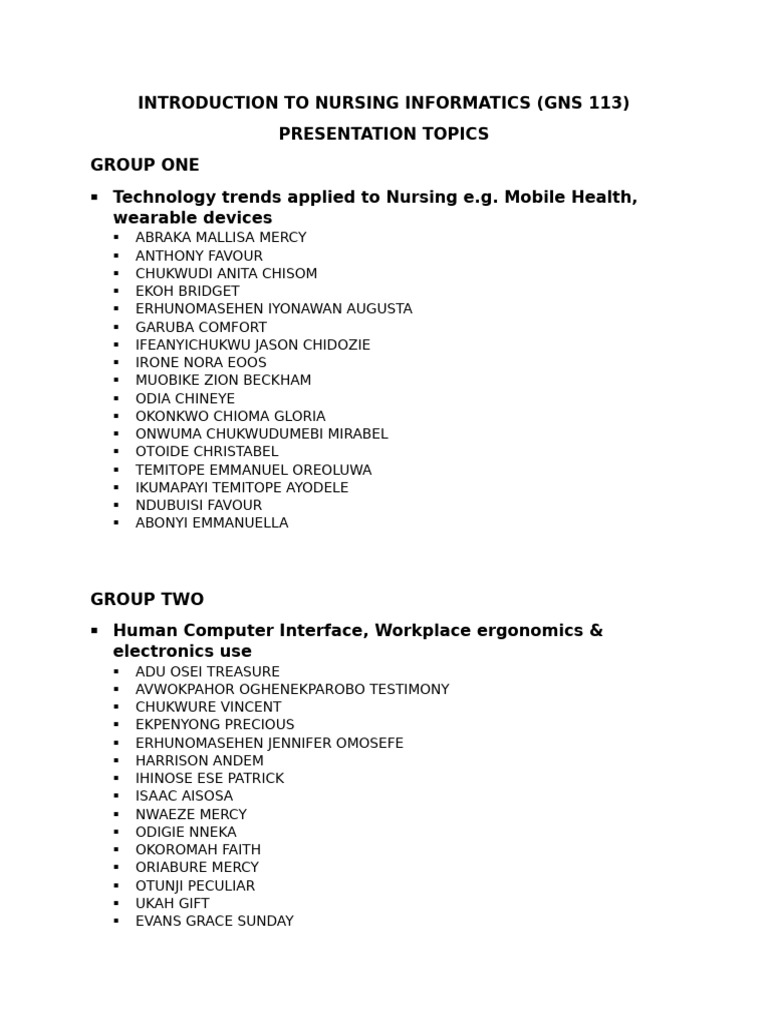 Nursing Informatics Presentation Topics | PDF | Information Science | Engineering