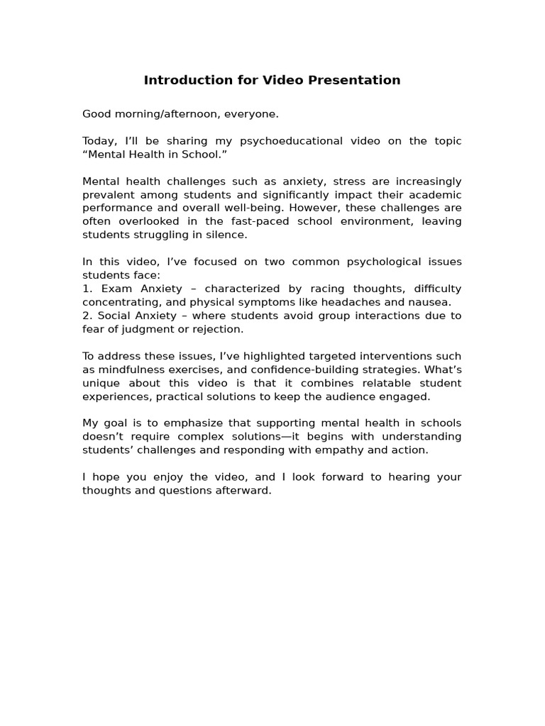 Introduction for Video Presentation | PDF