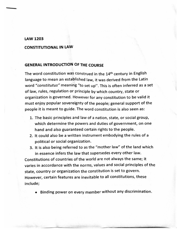 Constitutional Law Introduction Lecture Notes | PDF