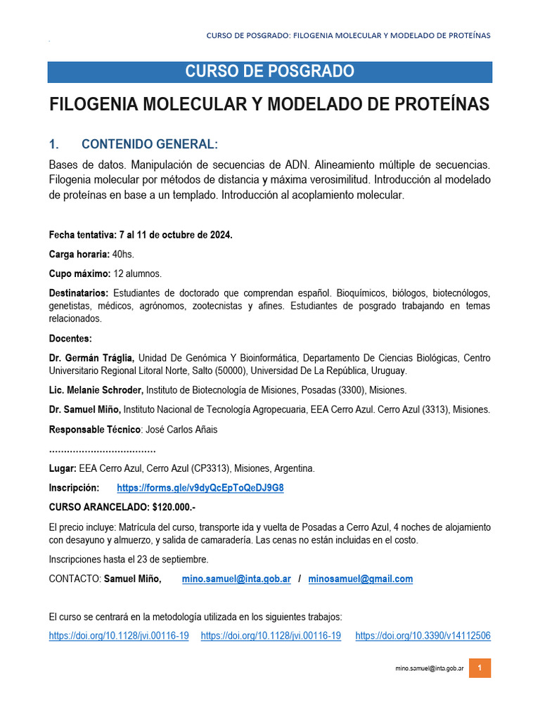 2024 CURSO Filogenia Molecular y Modelado de Proteínas | PDF ...