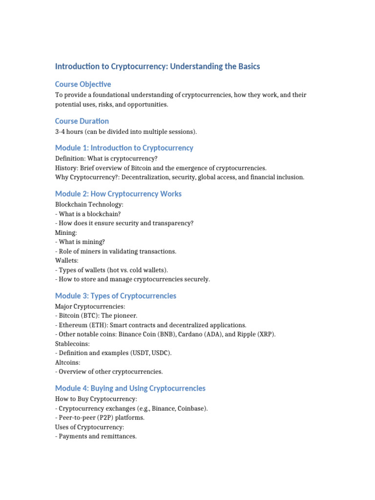 Cryptocurrency Basics Course | PDF