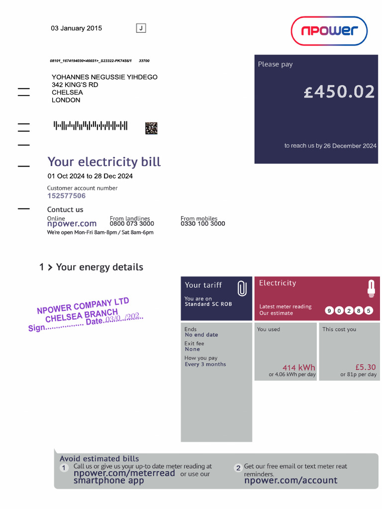 Npower Utility Bill | PDF