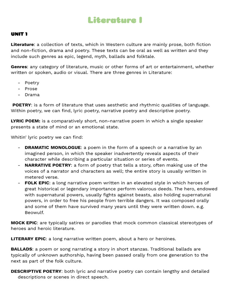 LIT - Final - Unit1 | PDF | Poetry | Metre (Poetry)