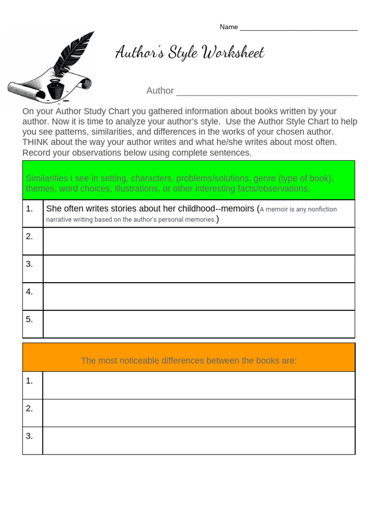 Author's Style Worksheet | PDF