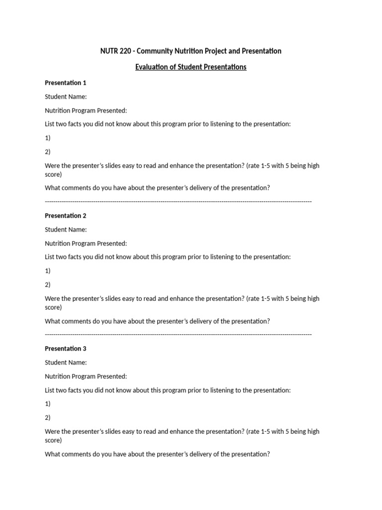 Presentation Evaluation Sheet | PDF
