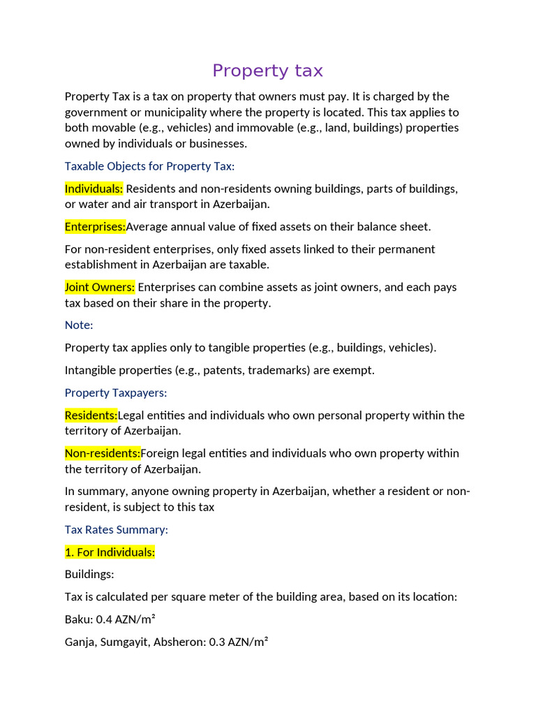 Azerbaijan Property and Land Tax Guide | PDF | Property Tax | Taxes