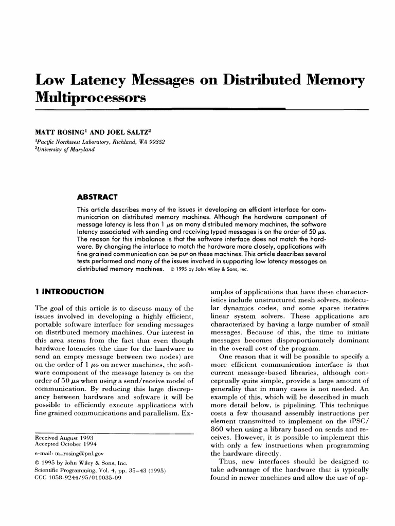 Scientific Programming - 1994 - Rosing - Low Latency Messages On ...