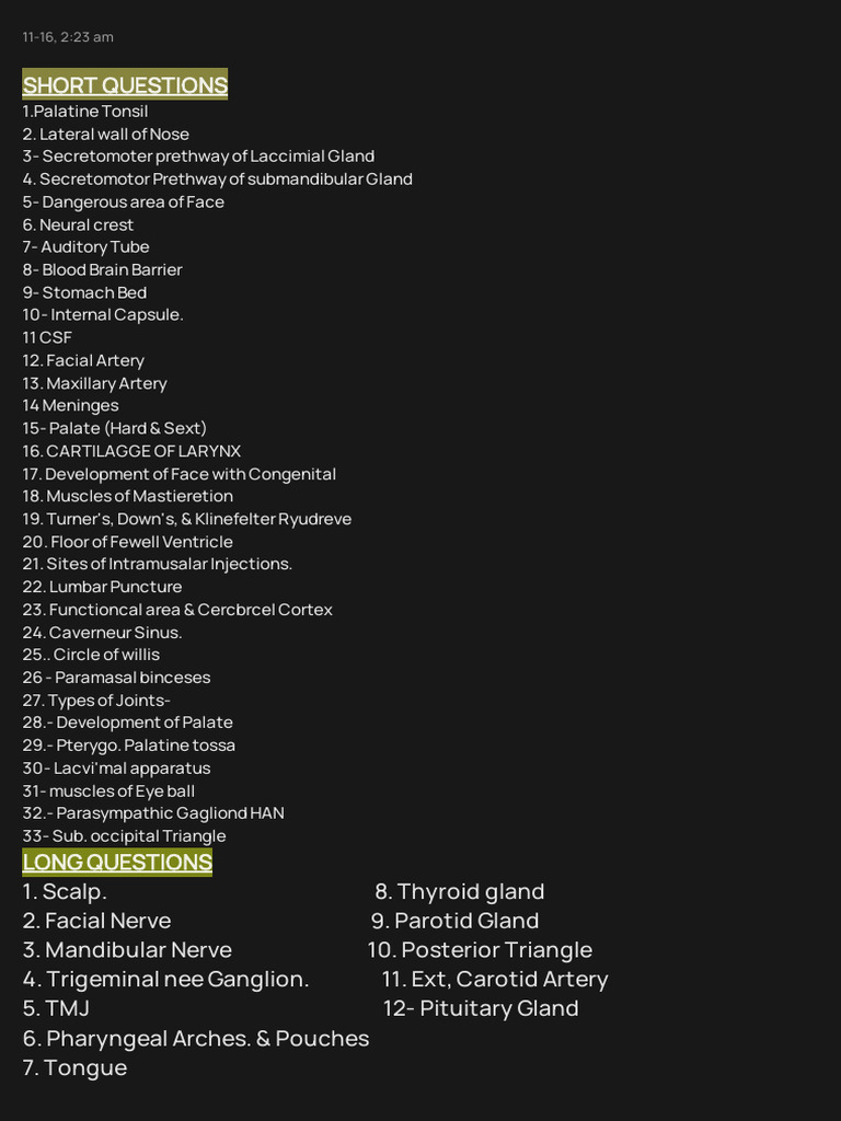 Anatomy Short and Long Questions Guide | PDF