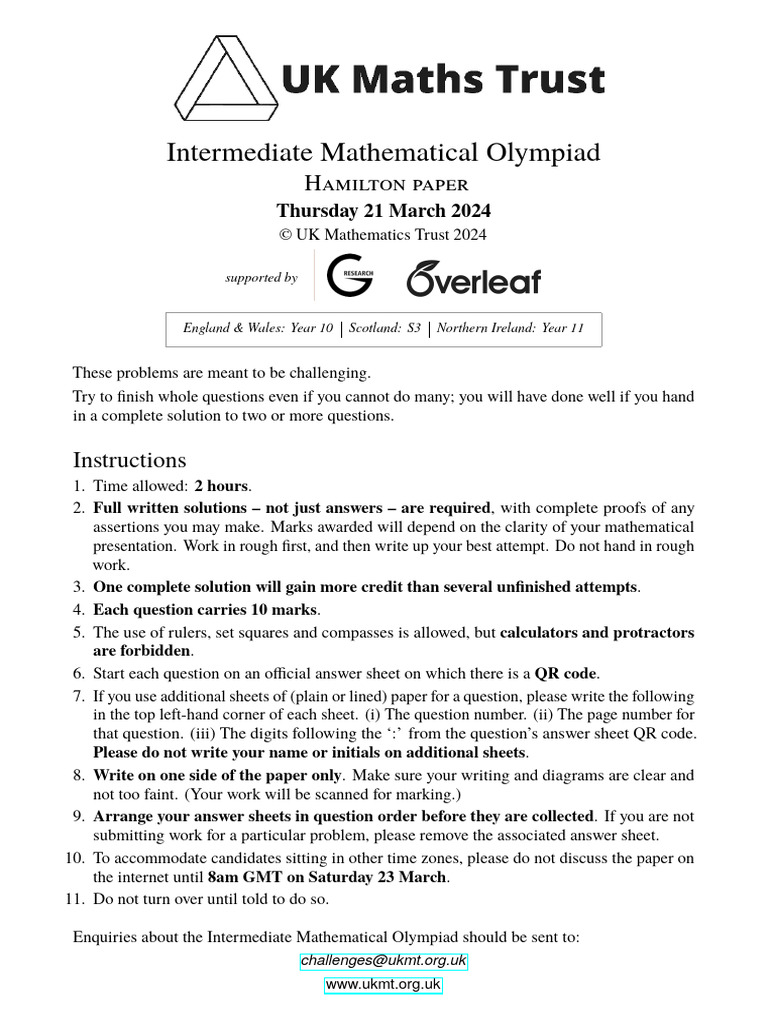 Hamilton-Mathematical-Olympiad-2024-Question-Paper-1 | PDF | Speed | Mathematics